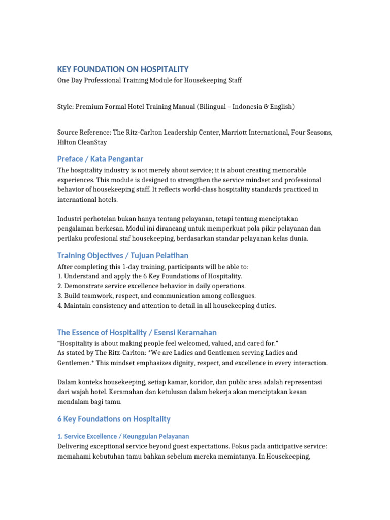 Key Foundation On Hospitality 1day Training | PDF