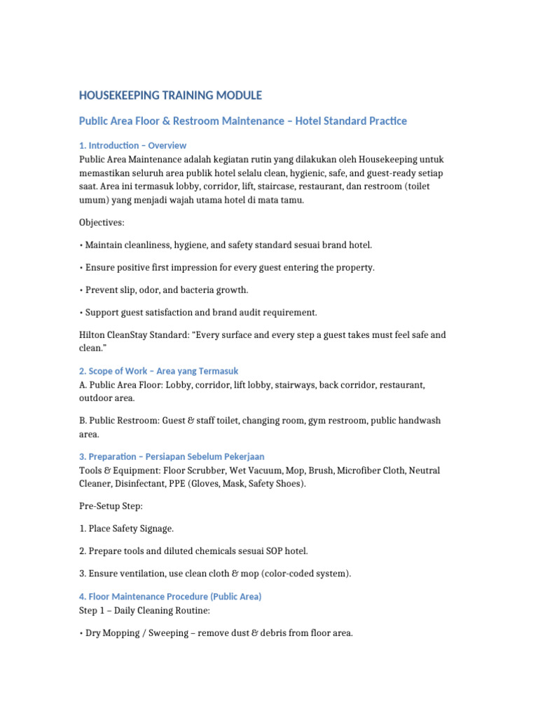 Housekeeping Training Public Area Floor and Restroom Maintenance | PDF ...