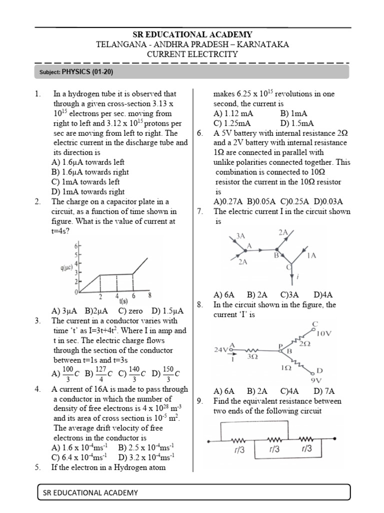 Current and Resistance Problems Guide | PDF | Electric Current | Series ...