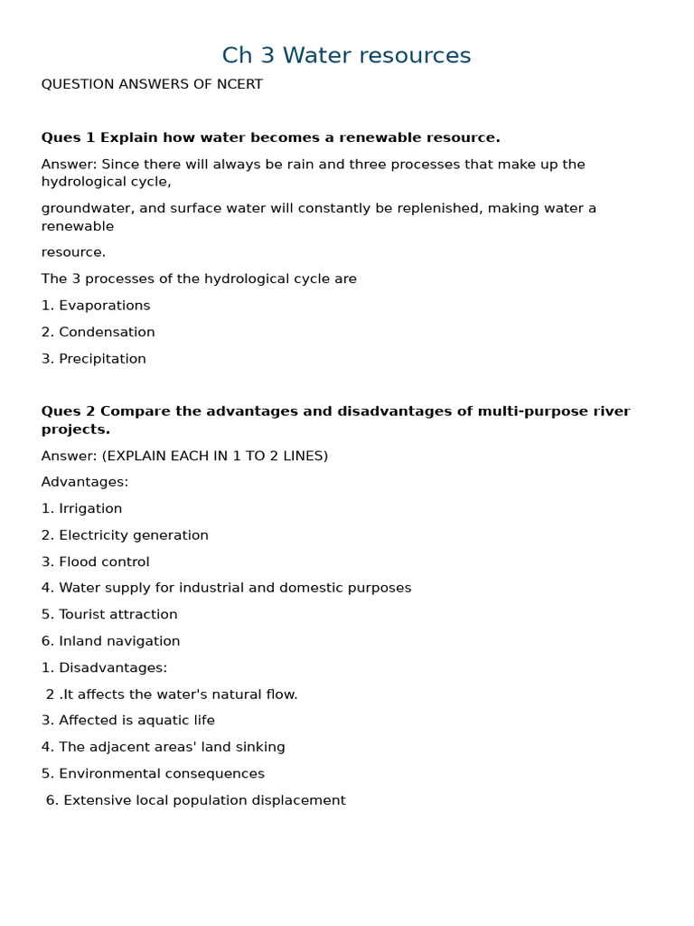 Ch3waterresourcesclass10th - Docx 18106 | PDF | Water | Rain
