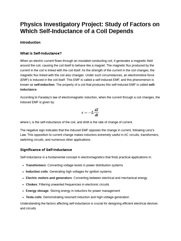 Self Inductance Project 1 | PDF | Inductor | Inductance