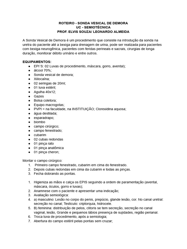 Sonda Vesical de Demora: Procedimento e Equipamentos | PDF | Anatomia ...