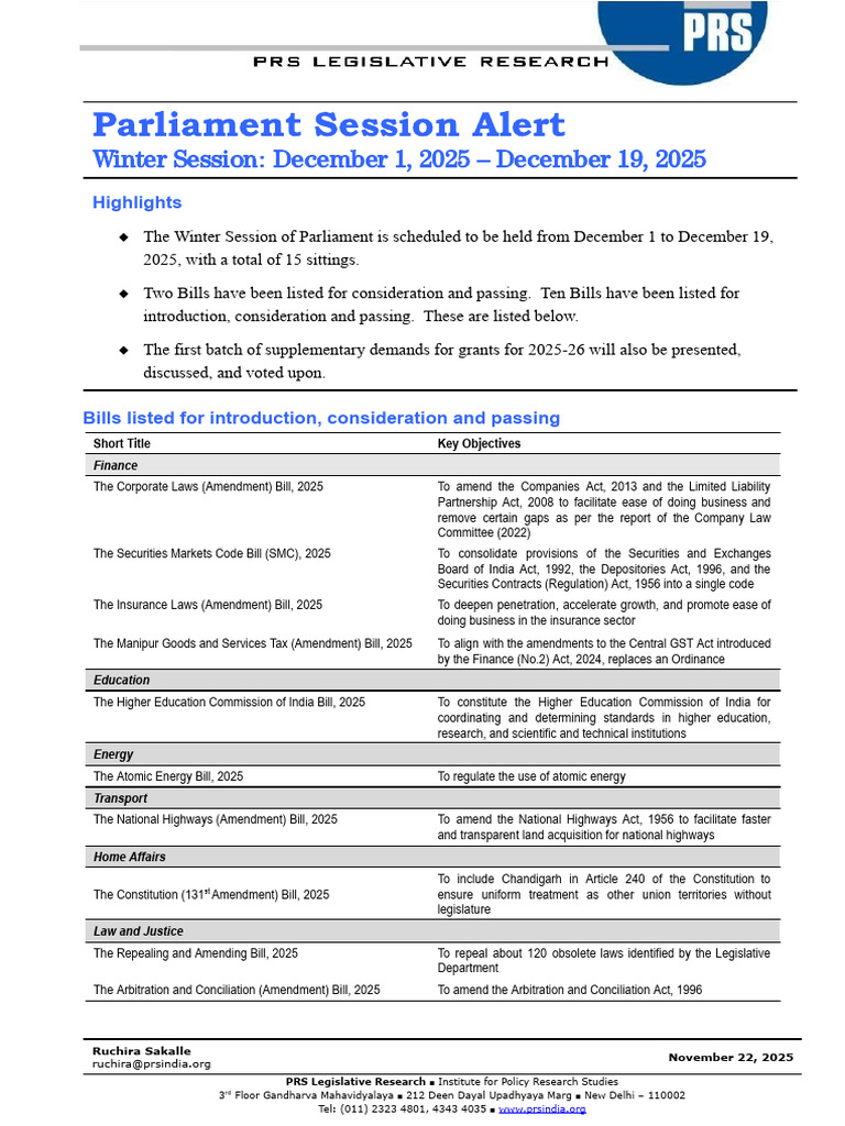 Winter Parliament Session 2025 Overview | PDF | Legal Documents | Justice