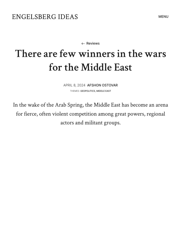 There Are Few Winners in The Wars For The Middle East - Engelsberg ...