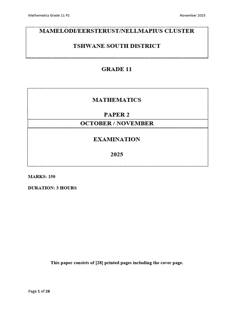 Grade 11 Mathematics Exam Paper 2 | PDF