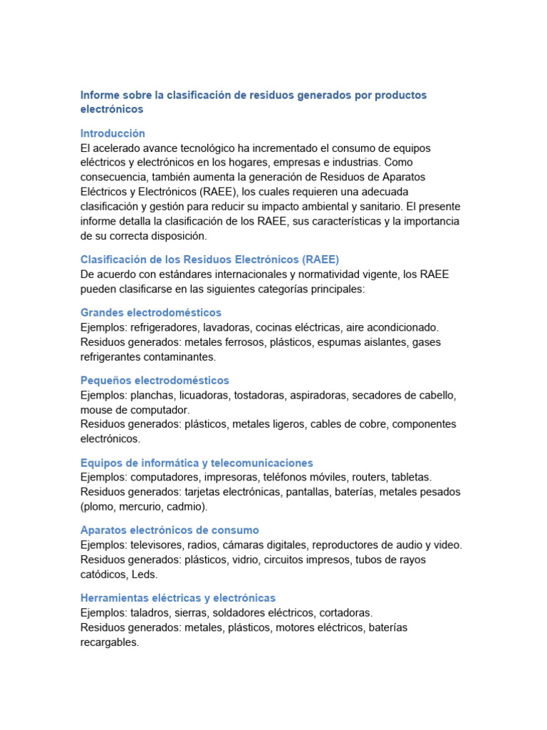 Informe Residuos Electronicos | PDF | Residuos | Electrónica