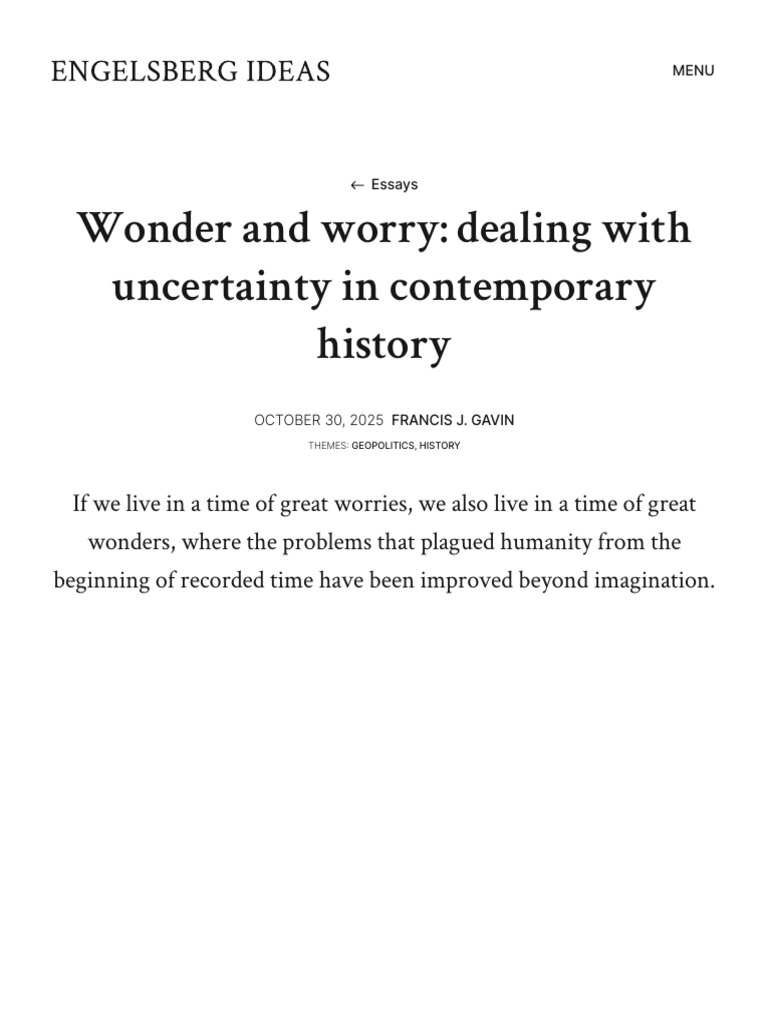 Wonder and Worry - Dealing With Uncertainty in Contemporary History ...
