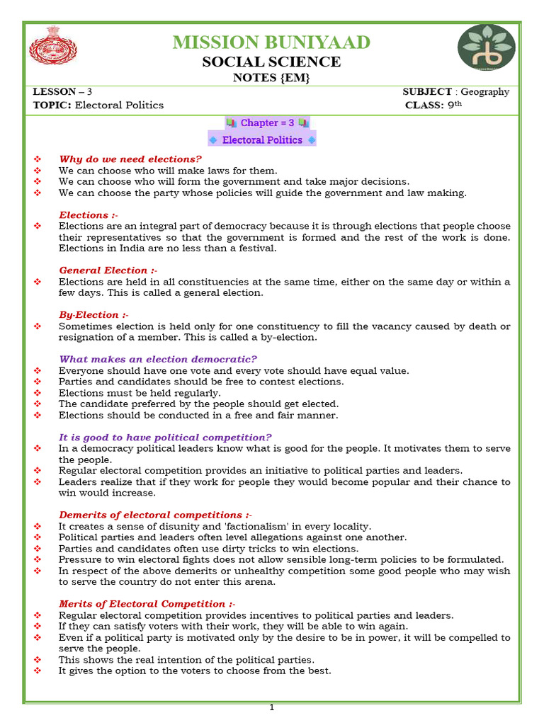 Electoral Politics in India: Class 9 Notes | PDF | Elections | Voting