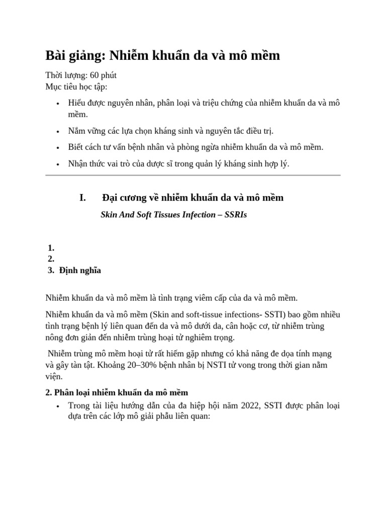 Bài Giảng Nhiễm Khuẩn Da Mô Mề | PDF