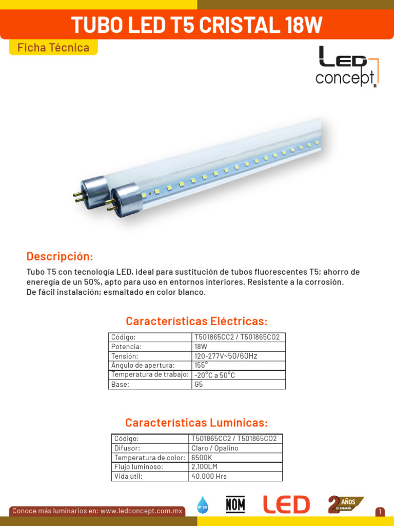 Led Concept Tubo Led 18w t5 Modelo T501865co2 | PDF | Diodo emisor de ...