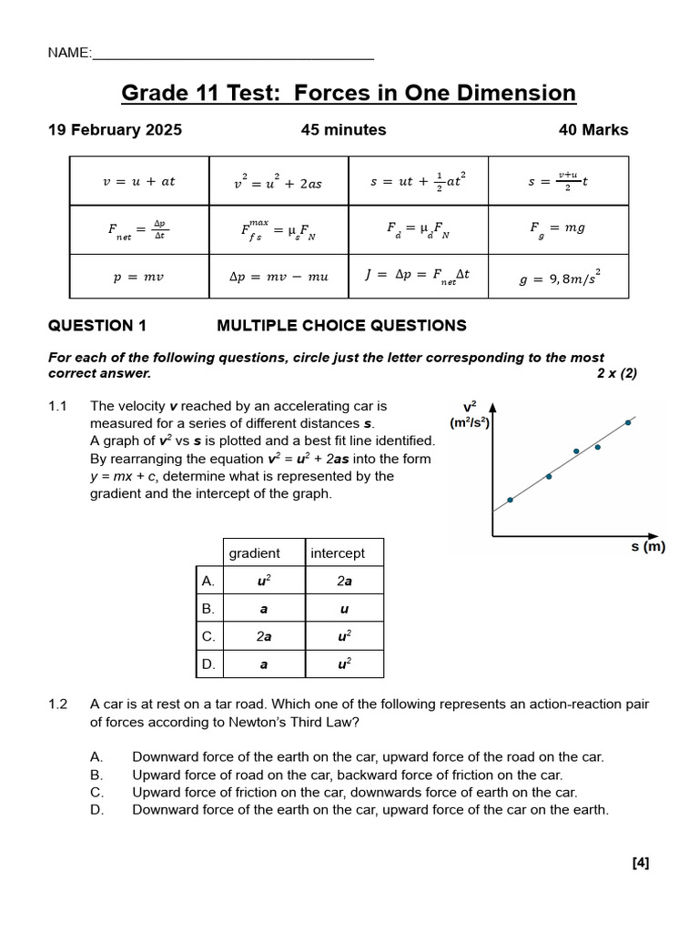 G11_Test_Ch 4_CP3_2025_19Feb | PDF | Force | Momentum