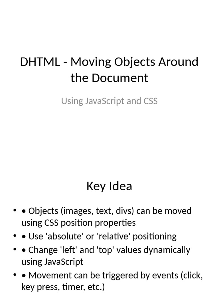 DHTML Moving Objects 17.09.2025 | PDF