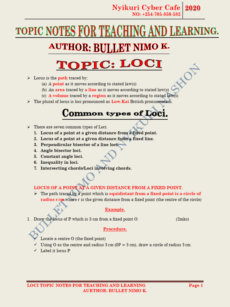 Locus Teaching Notes by Bullet 044923 | PDF | Circle | Euclidean Plane ...