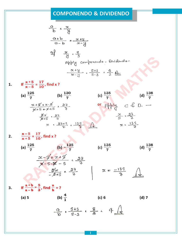 Componendo and Dividendo Notes 11-04 | PDF