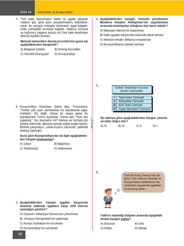 Apolet 8.sinif T.c.i̇nkilaptari̇hi̇veatatürkçülük Test 14-15 | PDF