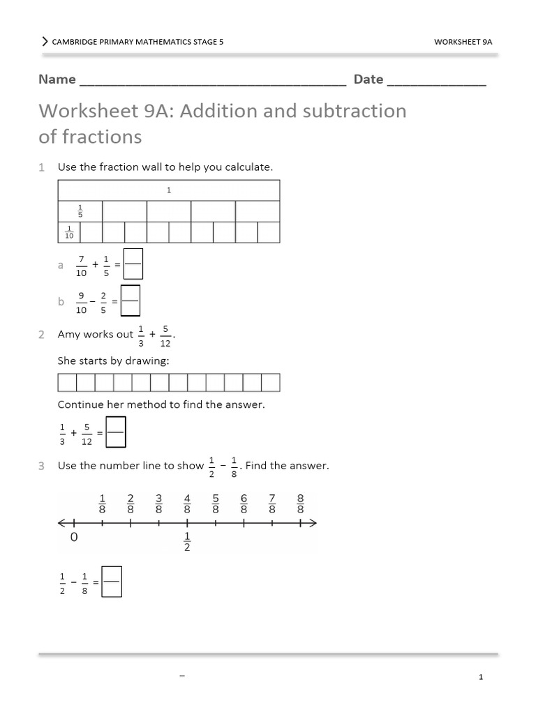 Addition and Subtraction of Fractions Worksheet | PDF
