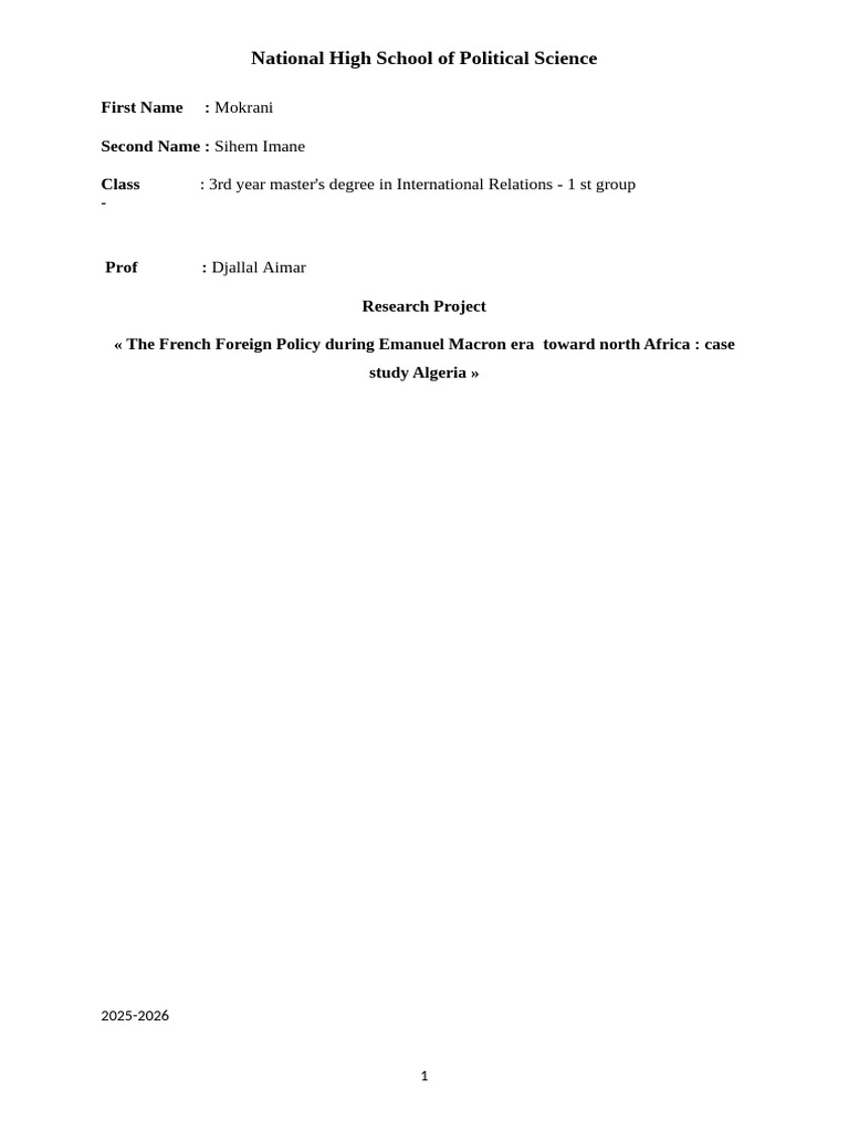 Research Project About French Foreign Policy | PDF | Policy | France