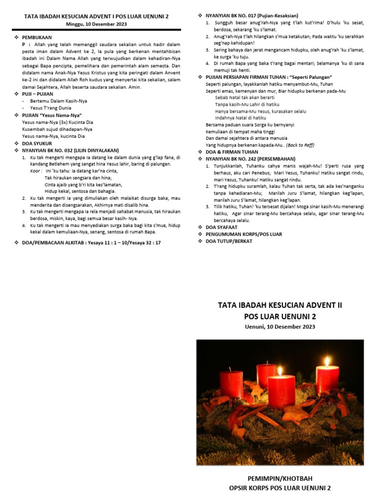 Tata Ibadah Advent II Uenuni 2023 | PDF
