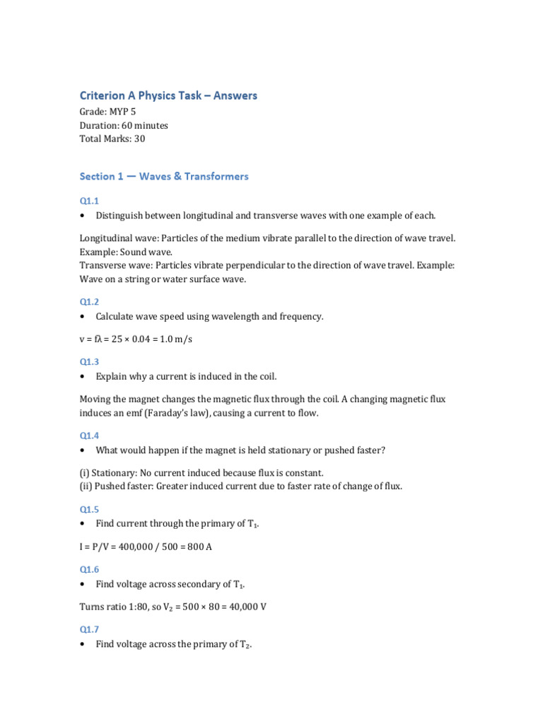 Criterion A Physics Answers 2 | PDF