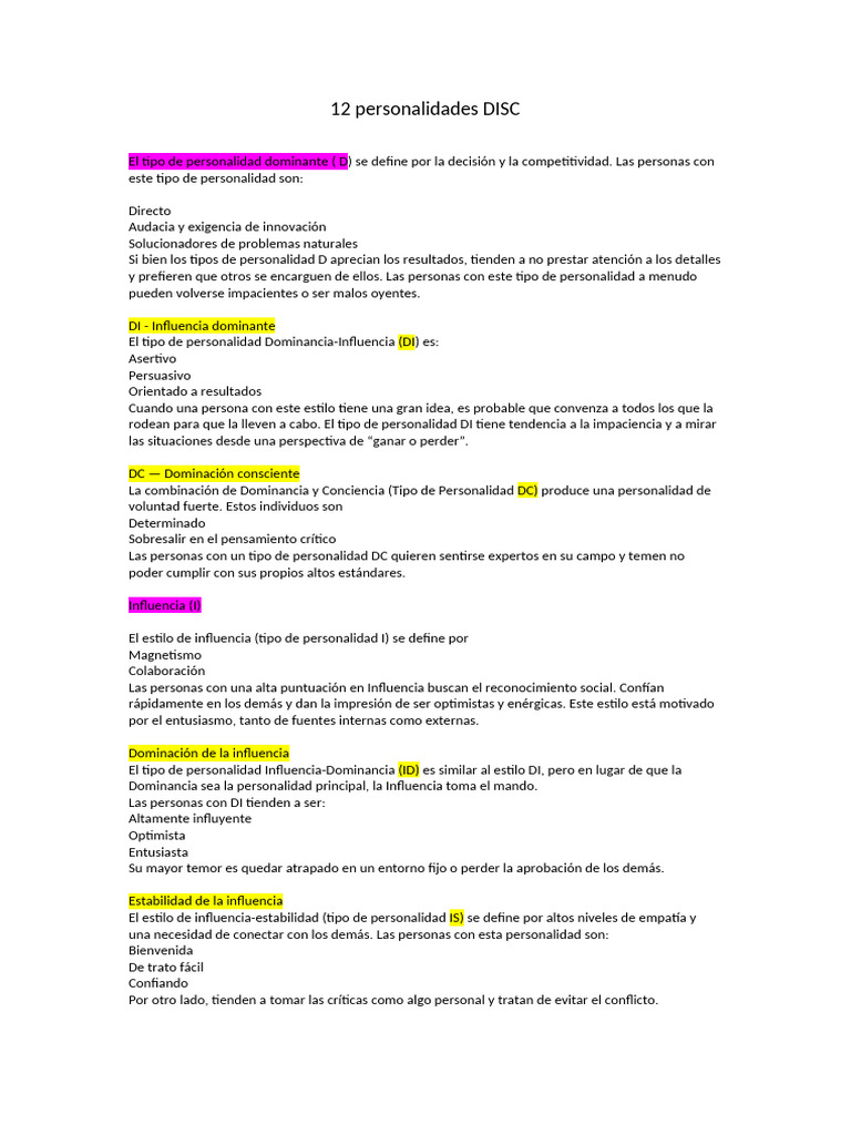 Tipos de Personalidad DISC: Guía Completa | PDF | Desarrollo personal ...