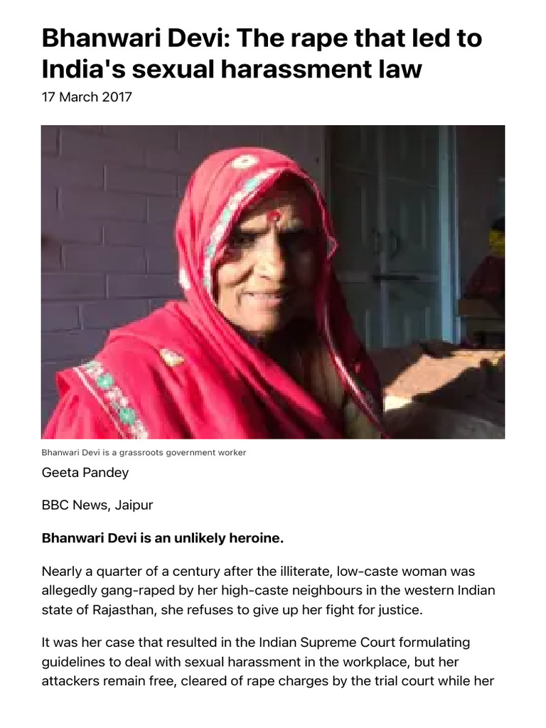 Bhanwari Devi The Rape That Led To India's Sexual Harassment Law - BBC ...