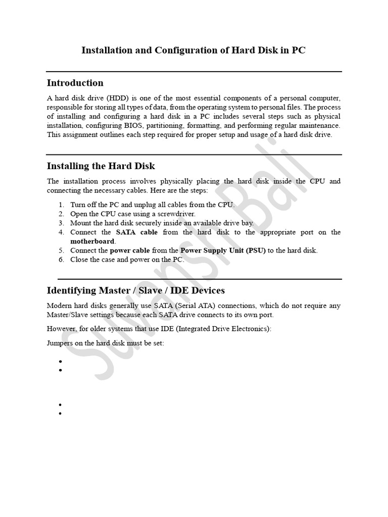 Hard Disk Installation & Configuration Guide | PDF | Hard Disk Drive | Bios