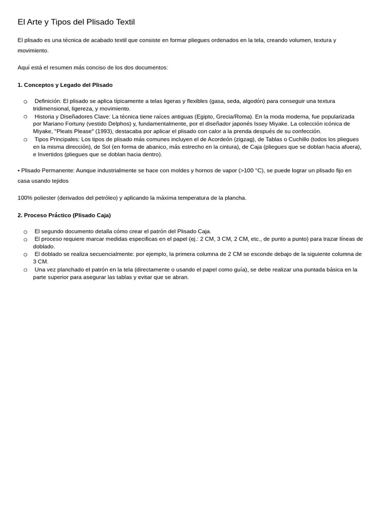 Tipos y Técnicas del Plisado Textil | PDF