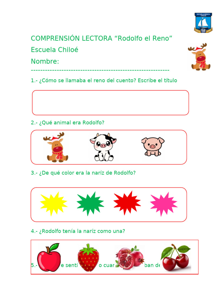 Comprensión Lectora "Rodolfo El Reno" | PDF