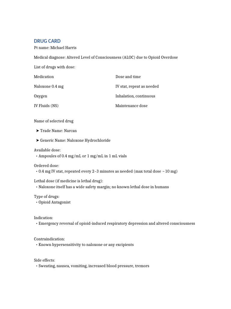 Naloxone Opioid Overdose Drug Card | PDF