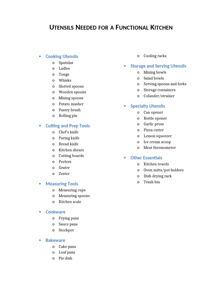 Kitchen Utensils List | PDF