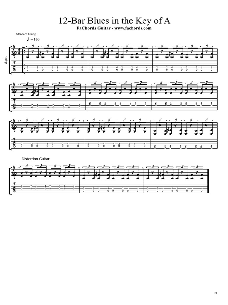 12-bar-blues-key-A | PDF | Chordophones | Elements Of Music