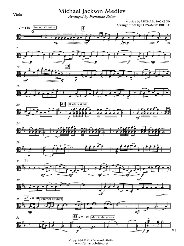 Arrangement pour Viola de Michael Jackson | PDF | Chansons produites ...