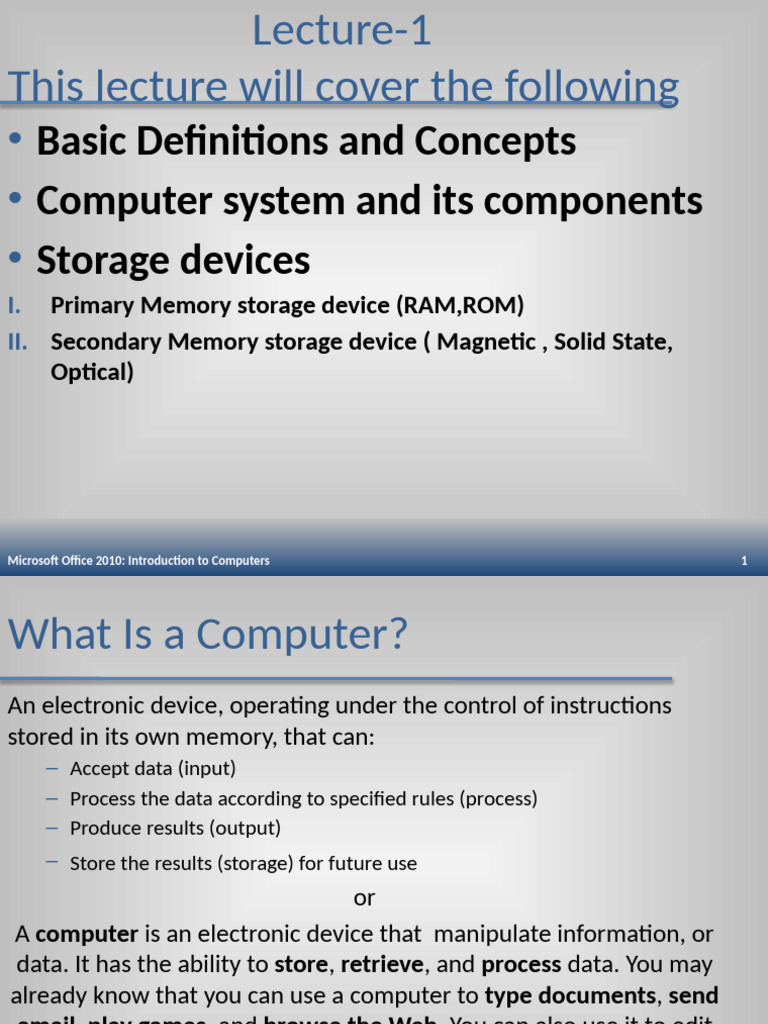 1 Introduction To Computer | PDF | Random Access Memory | Computer Data ...
