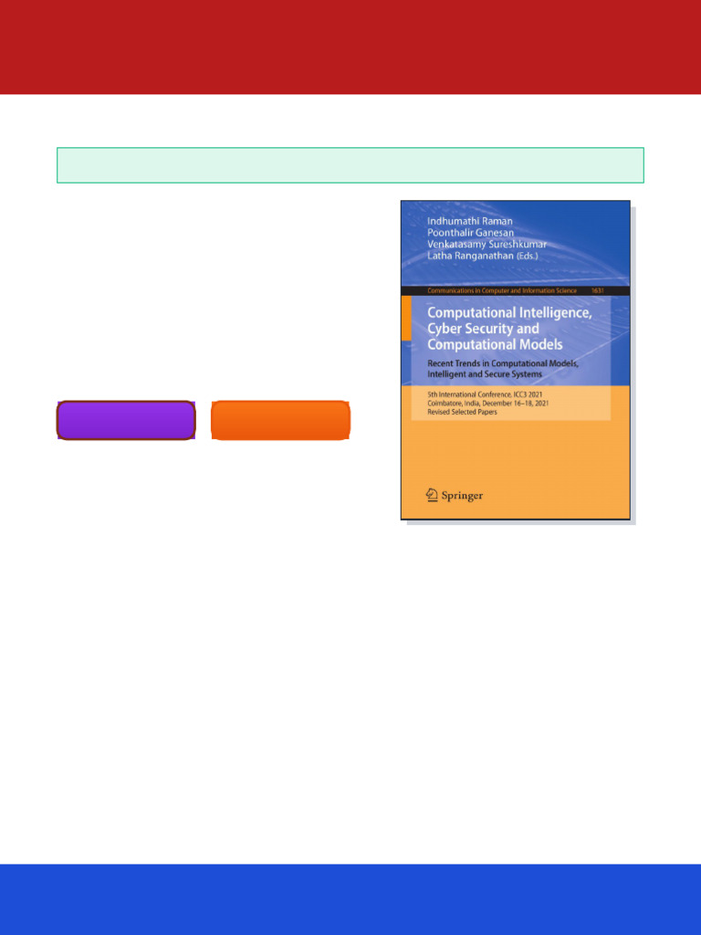 Computational Intelligence Cyber Security and Computational Models Recent Trends in ...