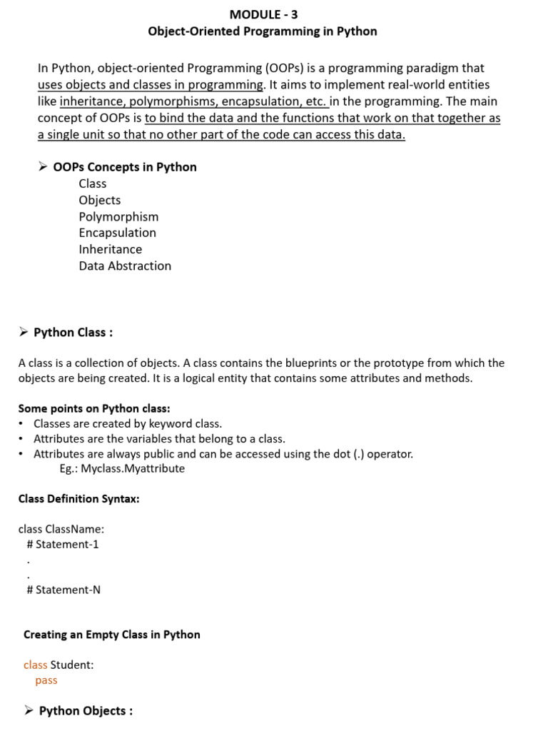 Python Module 3 | PDF | Object Oriented Programming | Class (Computer ...