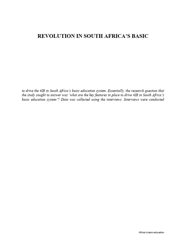 Key Features of The Fourth Industrial Revolution in South Africas Basic ...