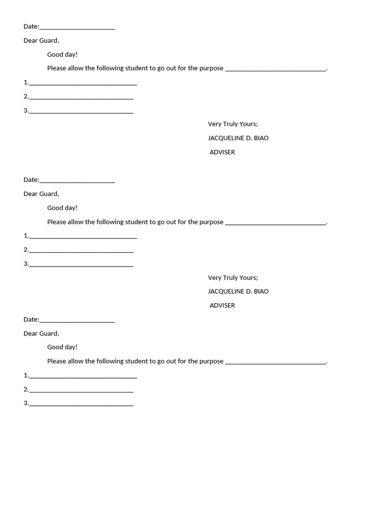 Student Exit Permission Template | PDF