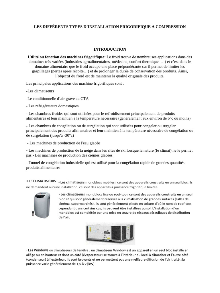 Types d'Installations Frigorifiques | PDF | Climatisation | Réfrigérateur