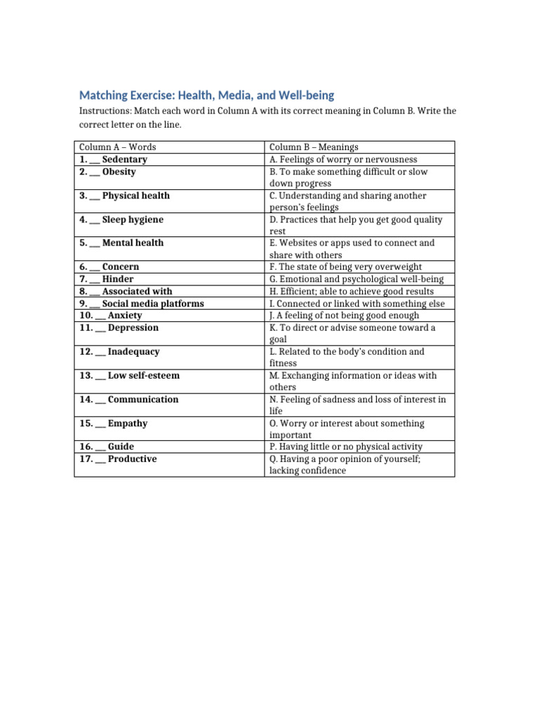 Matching Exercise Health and Wellbeing | PDF | Well Being | Feeling