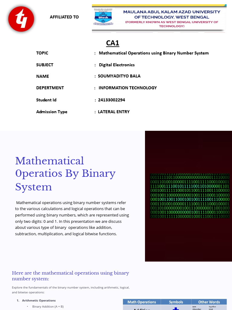 Binary Mathematical Operations Guide | PDF | Multiplication | Discrete ...