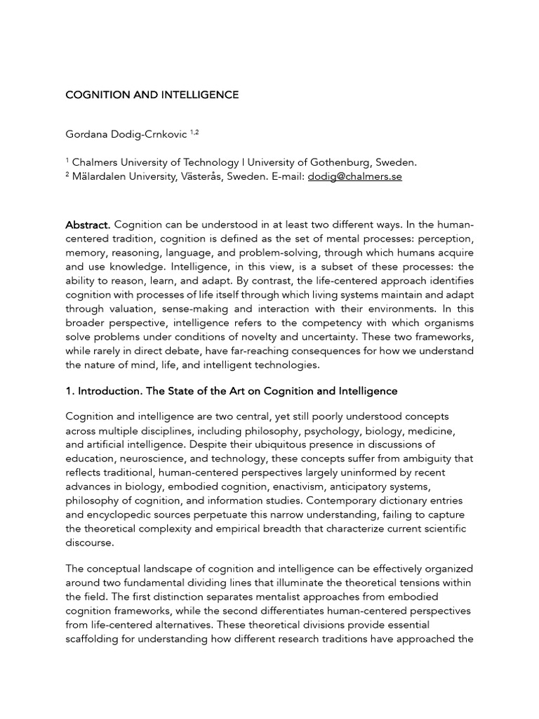 Understanding Cognition and Intelligence | PDF | Embodied Cognition | Mind