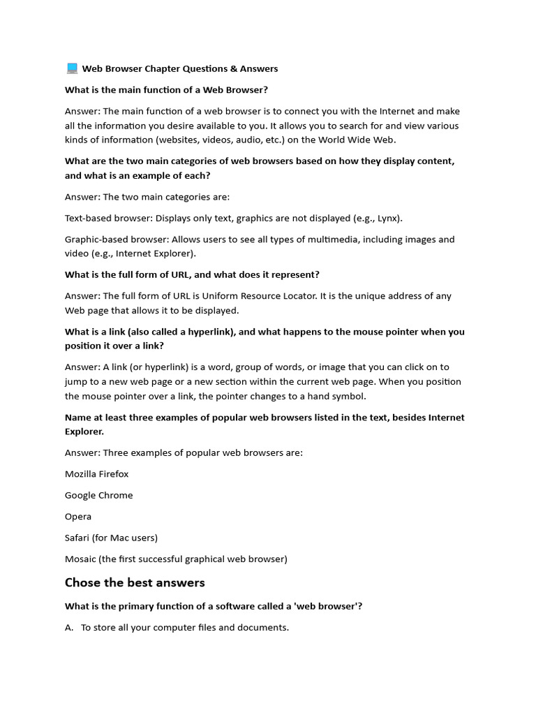 ? Web Browser Chapter Questions | PDF | Hyperlink | World Wide Web