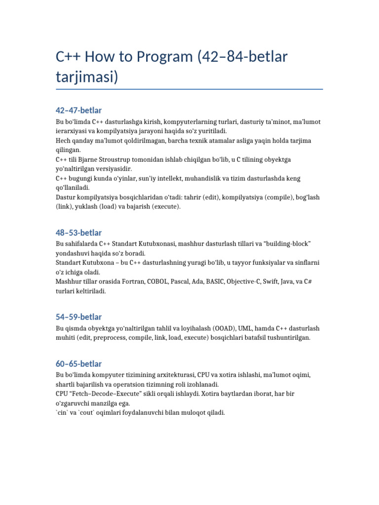 C++ How to Program 42-84 Uzbek Tarjima | PDF