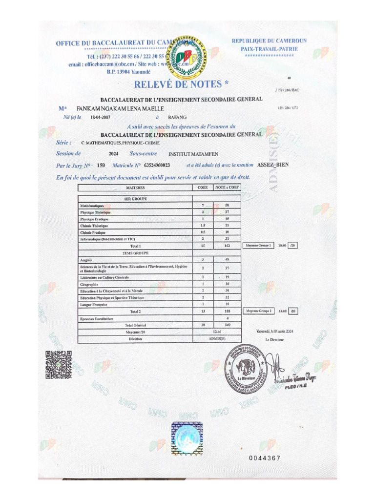 Relevé Bac | PDF