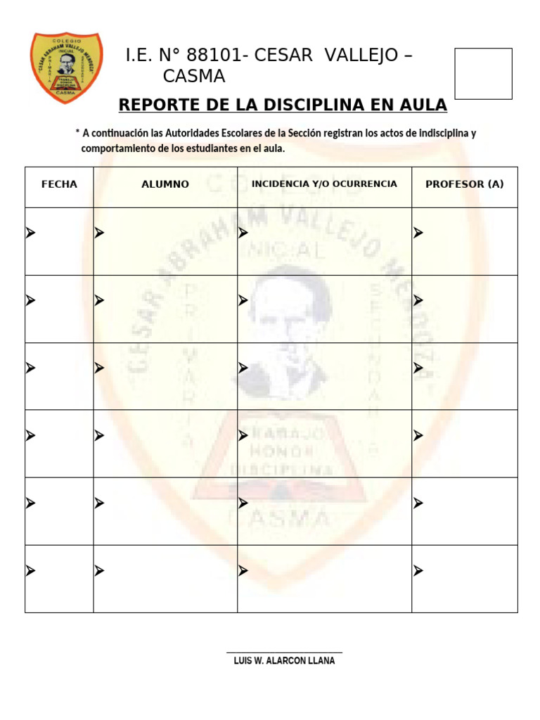 Reporte Disciplina en Aula | PDF