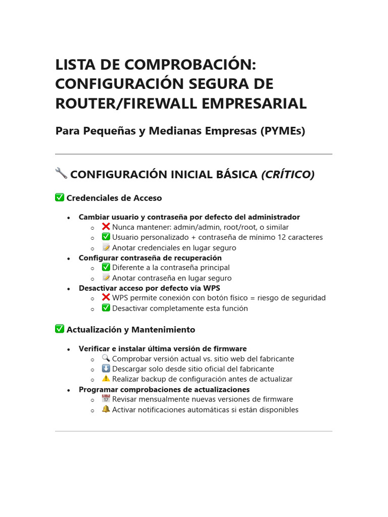 Lista de Comprobación Configuración Segura de Router Firewall ...