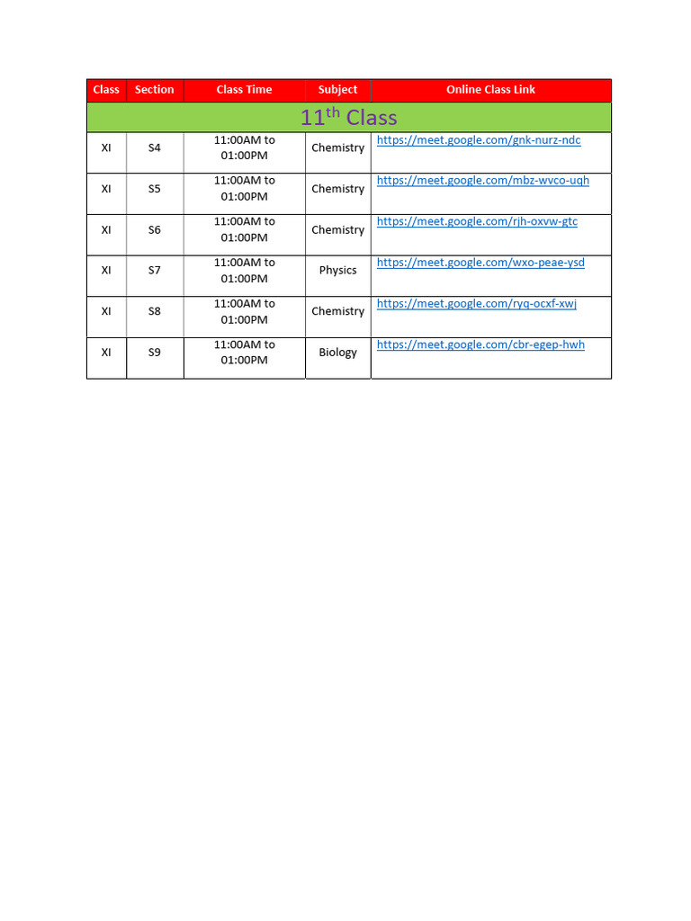 11th Grade Online Class Schedule | PDF