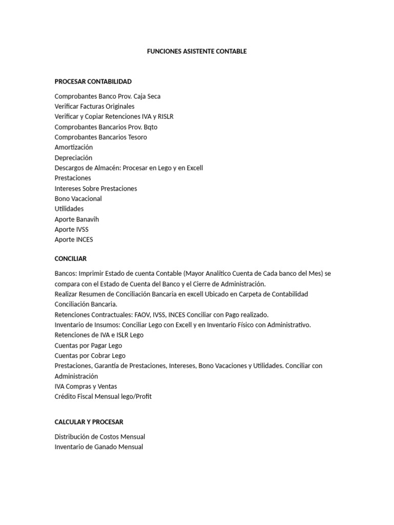 Funciones Asistente Contable | PDF