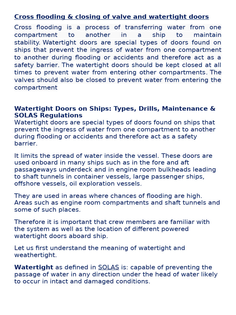 11.1.3.3. Cross Flooding & Closing of Valve and Watertight Doors (SC ...
