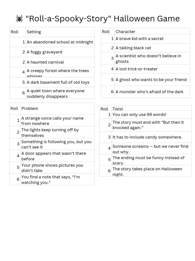 ? Roll-a-Spooky-Story Halloween Game | PDF